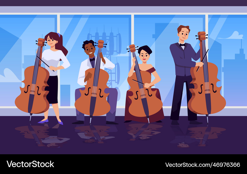 Music band playing cello instrument flat Vector Image