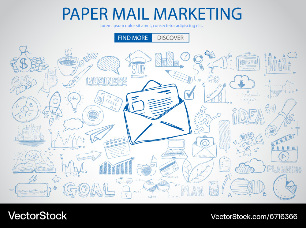 Paper email Marketing with Doodle design style Vector Image