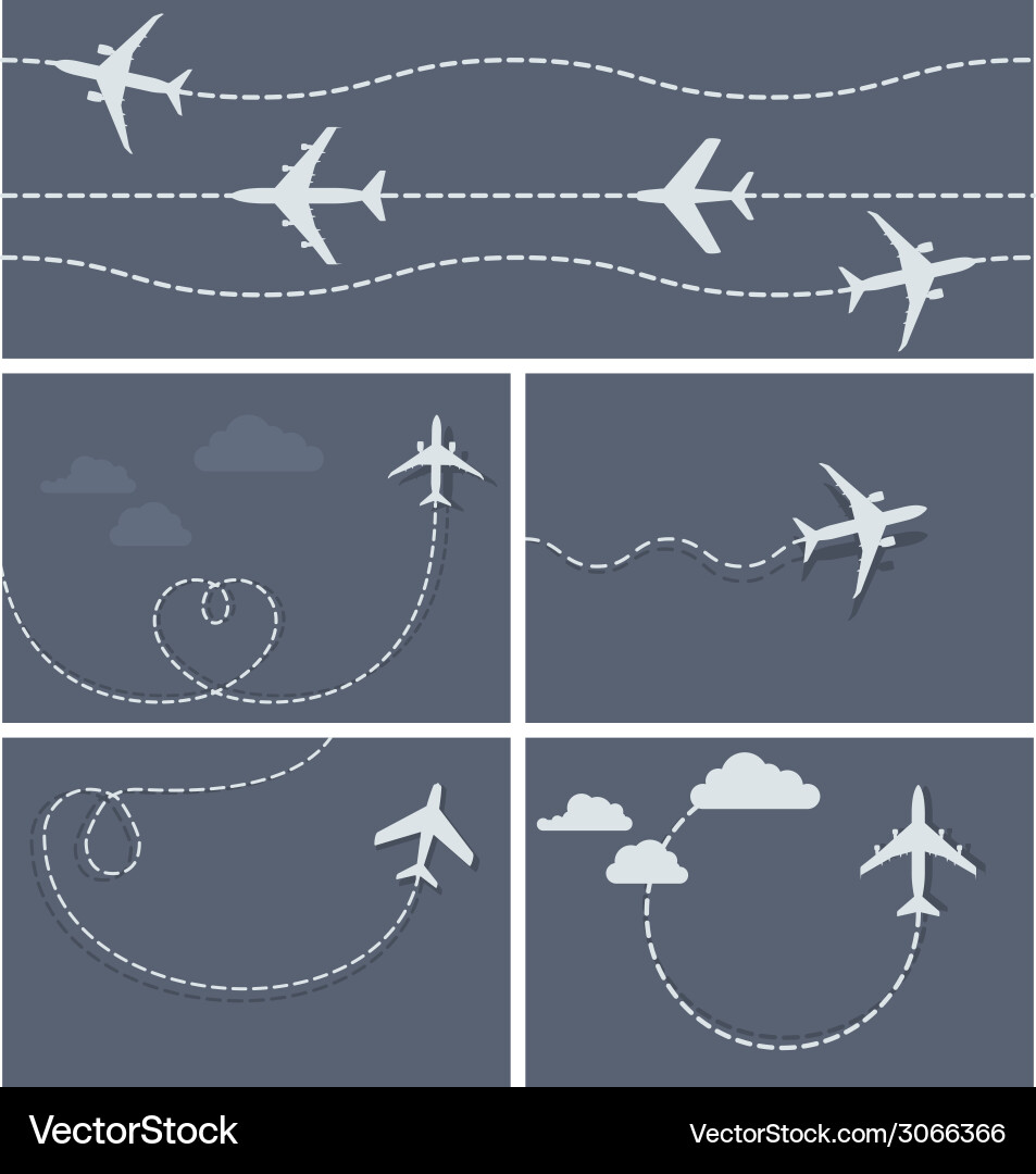 Plane flight - dotted trace of the airplane Vector Image
