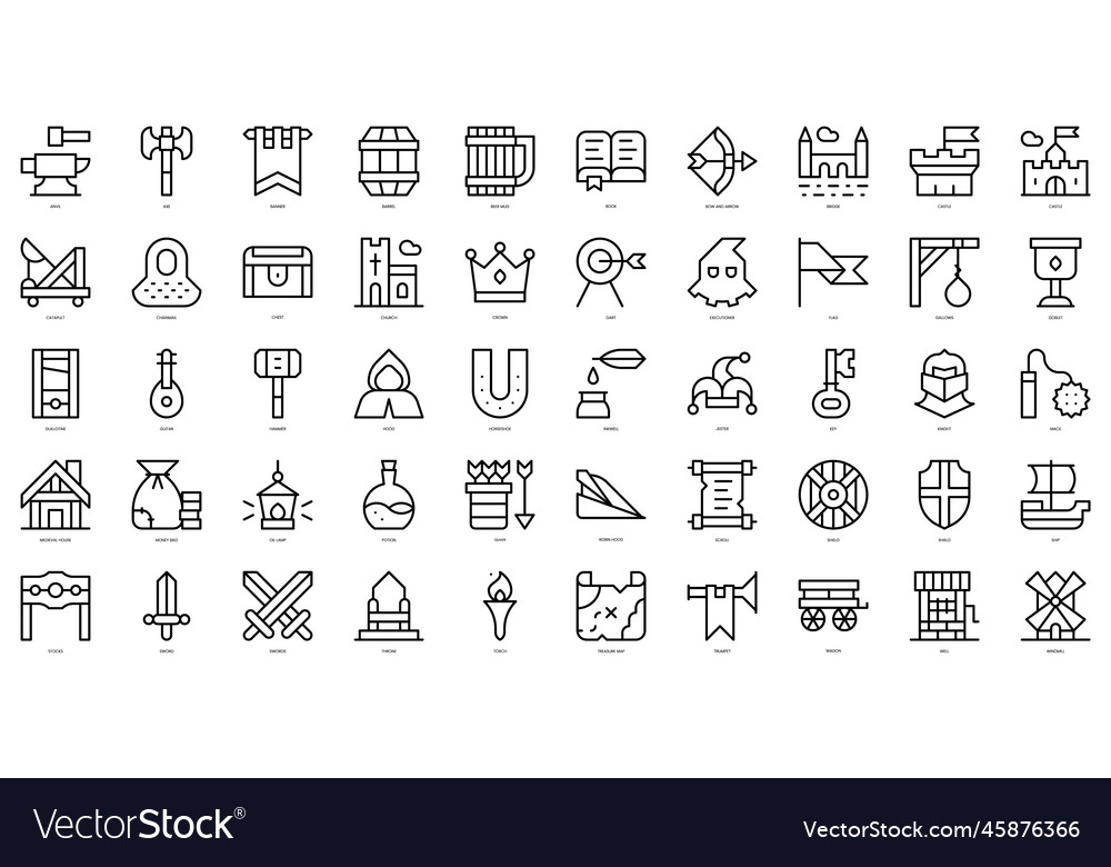 Set of thin line medieval icons Royalty Free Vector Image