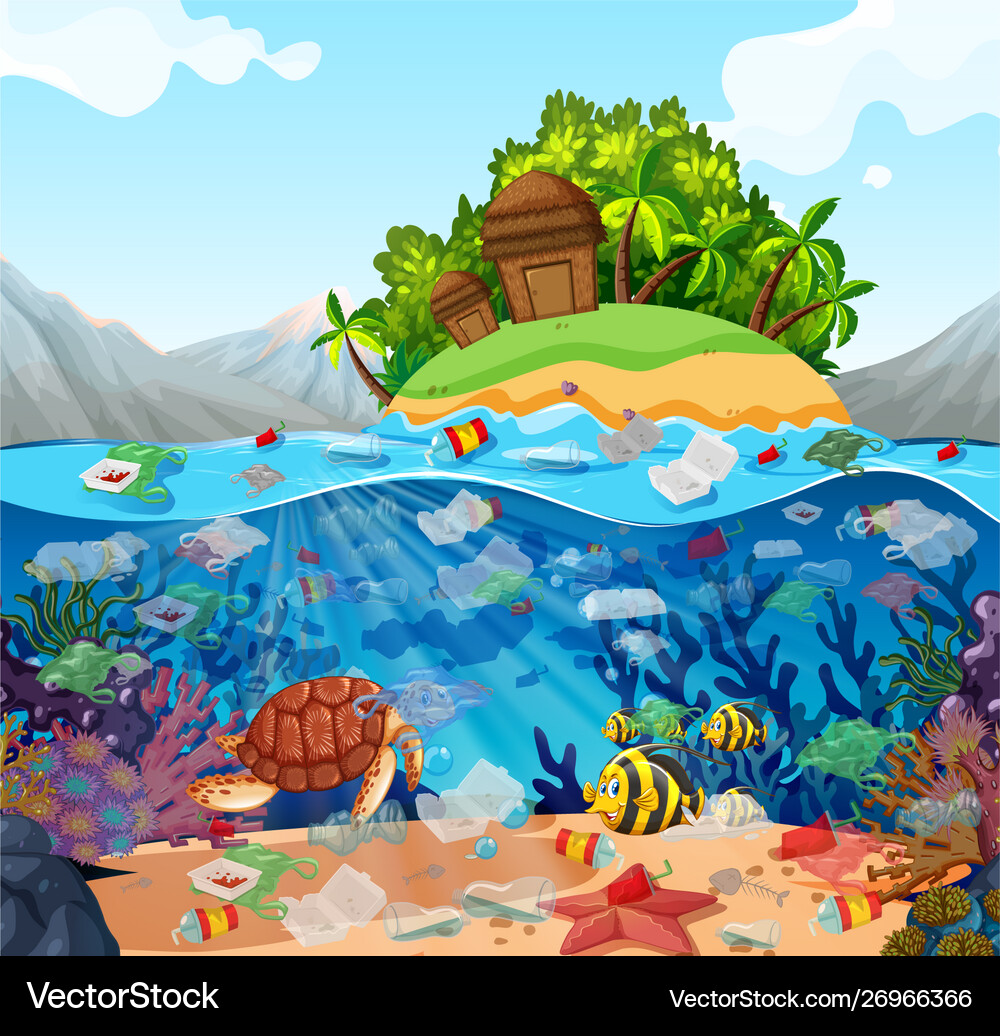 Water pollution with plastic bags in ocean Vector Image