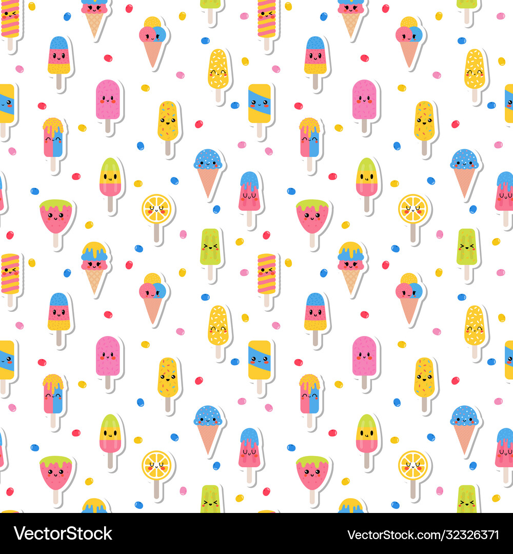Colorful summer seamless pattern with kawaii ice Vector Image