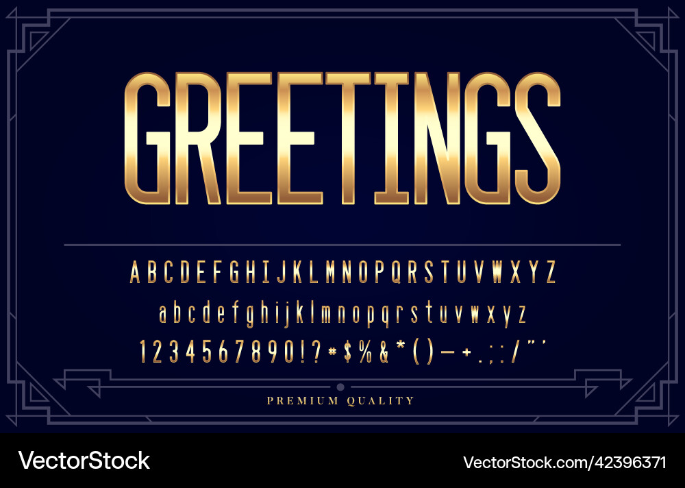 Gold metallic font set letters numbers Royalty Free Vector