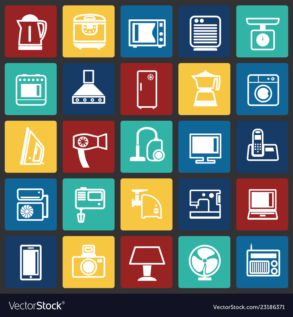 Home appliance icons set on color squares Vector Image