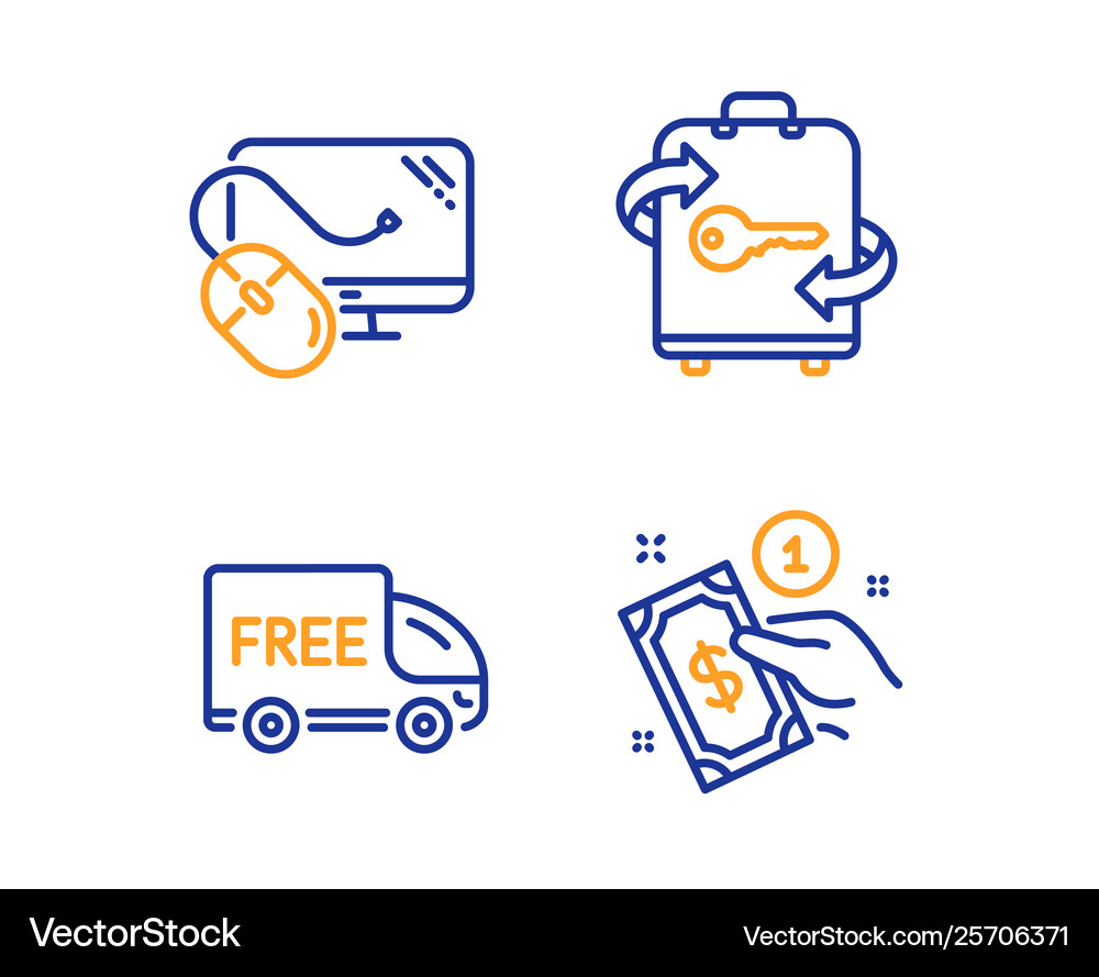 Luggage free delivery and computer mouse icons Vector Image