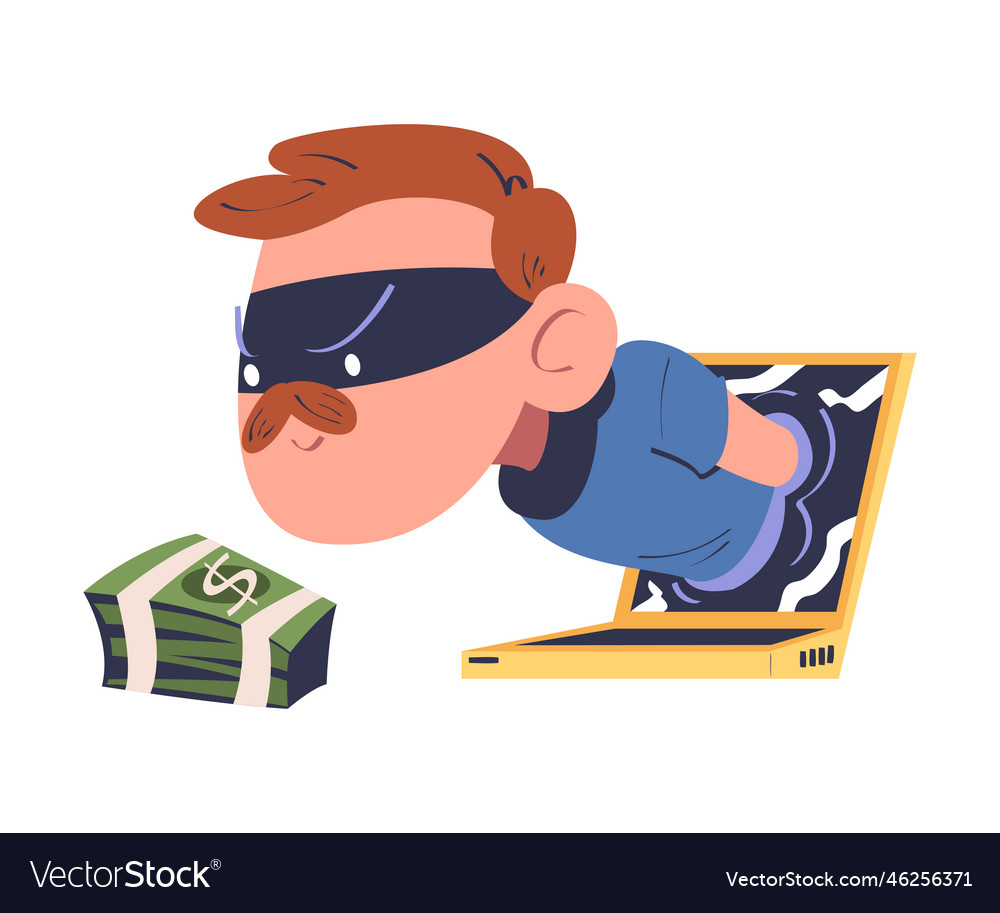 Masked cyber thief hacking computer and stealing Vector Image Masked cyber thief hacking computer and stealing Vector Image