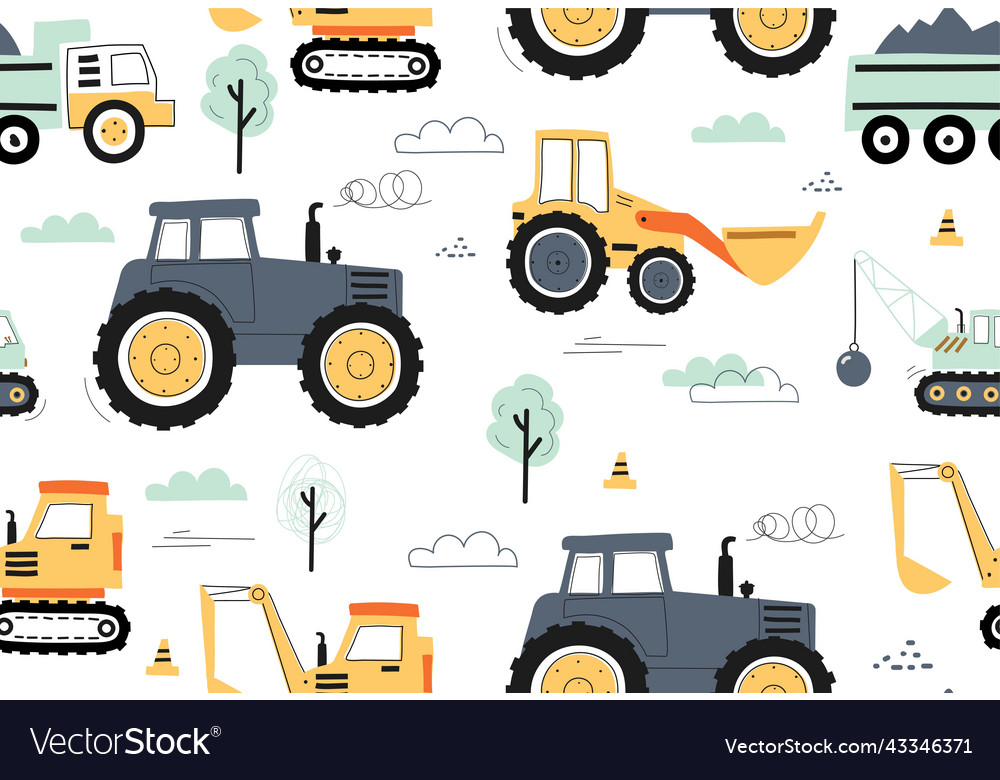 Seamless pattern with tractors Royalty Free Vector Image