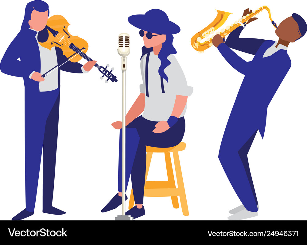 Singer and musicians band characters Royalty Free Vector