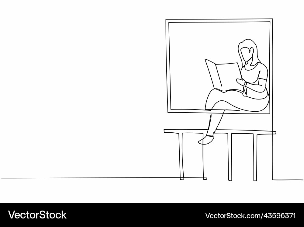 Single one line drawing young woman sitting Vector Image