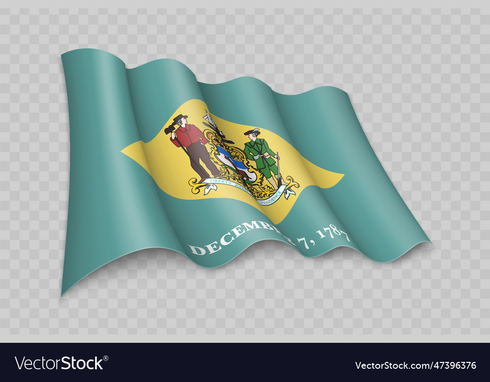 3d realistic waving flag of delaware is a state Vector Image