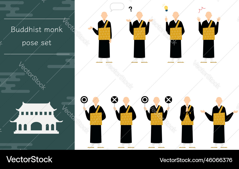 Buddhist monk pose set whole body Royalty Free Vector Image