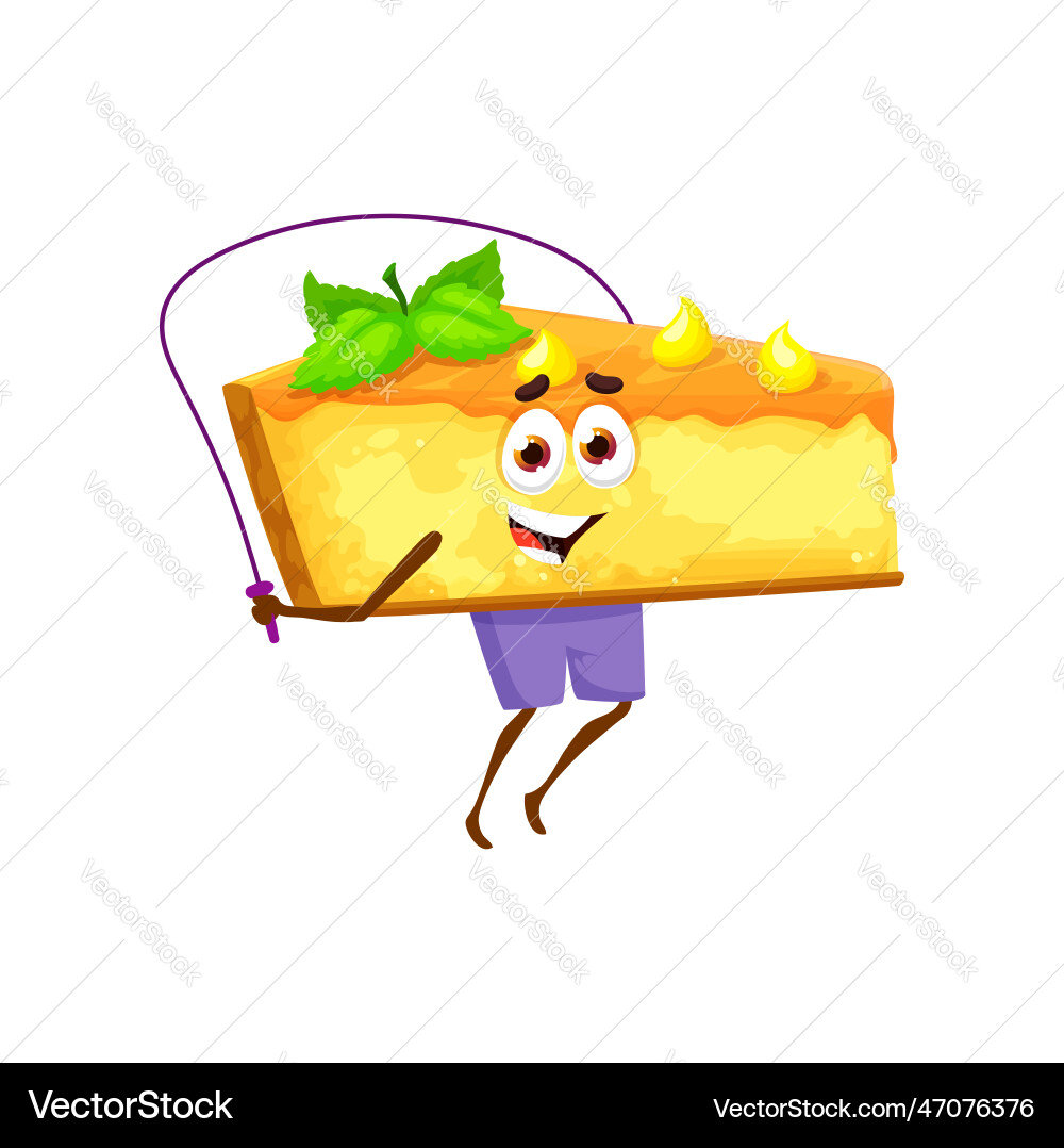 Cartoon cheesecake character with jumping rope Vector Image