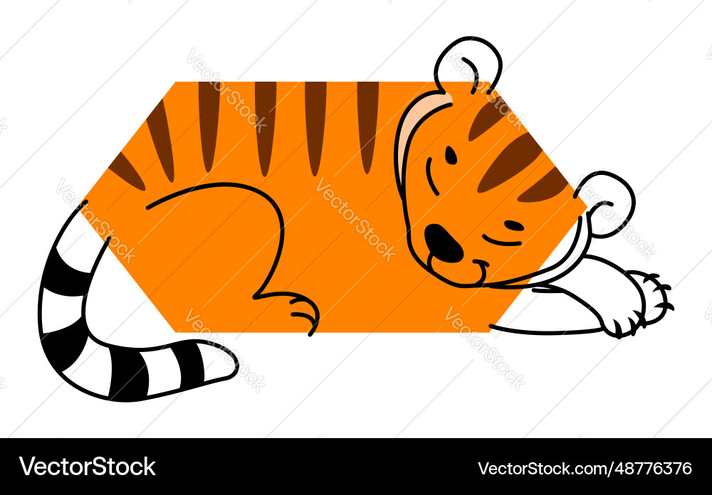 Cartoon tiger animal character math shape hexagon Vector Image