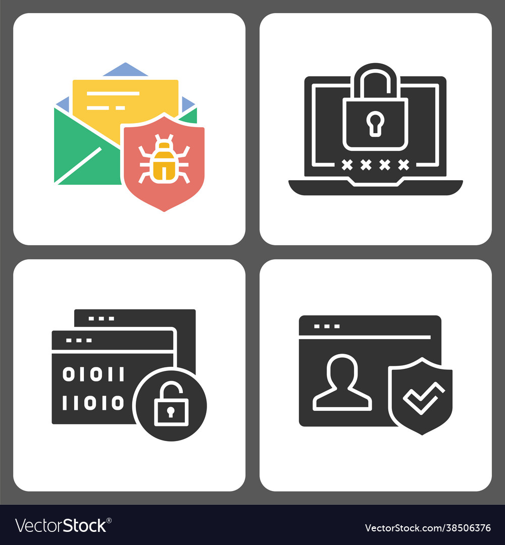 Cyber security glyph icons on white background Vector Image
