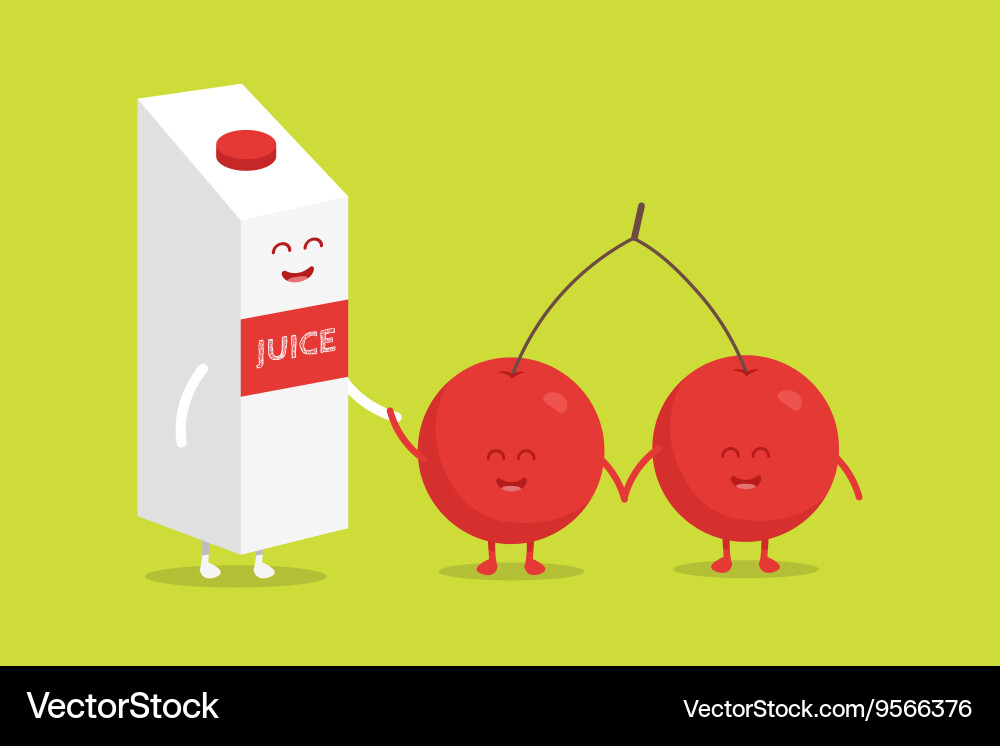 Funny cute cherry juice packaging and glass drawn Vector Image