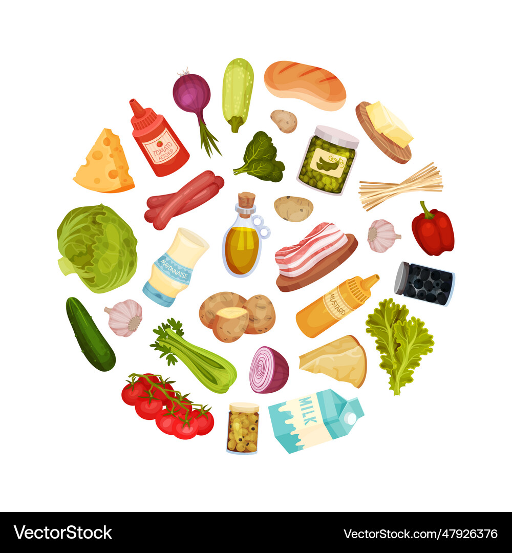 Grocery food store round composition design Vector Image