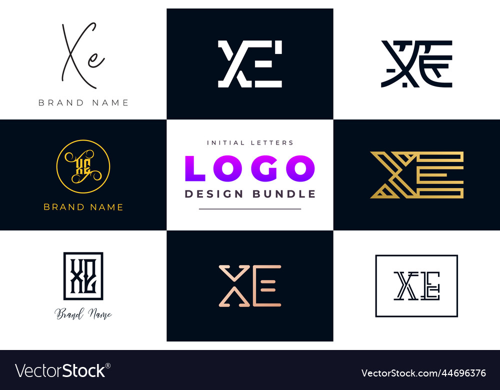 Initial letters xe logo design bundle Royalty Free Vector