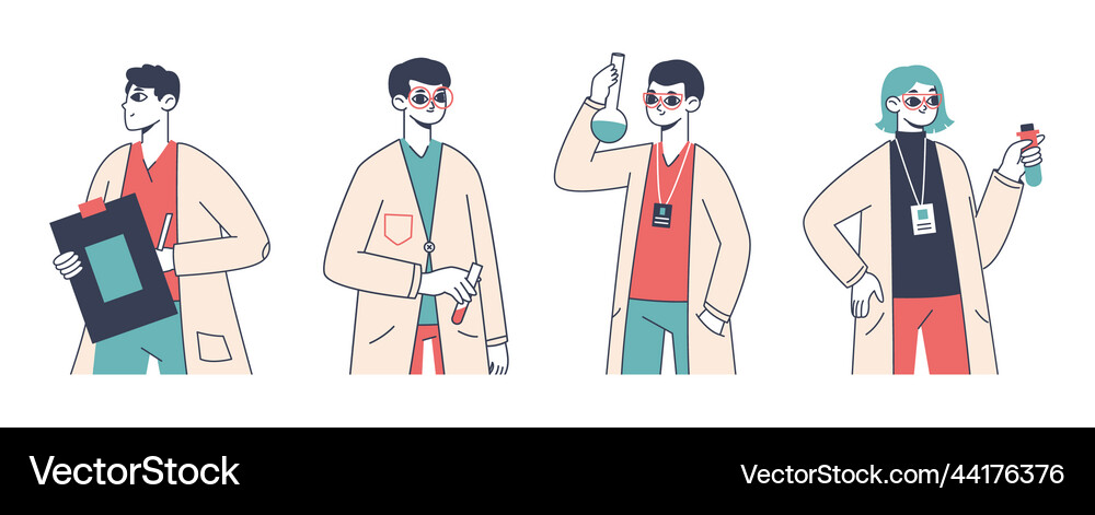 Outline scientist characters young medical Vector Image