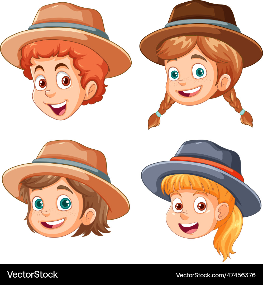 Set of cartoon wearing hat Royalty Free Vector Image