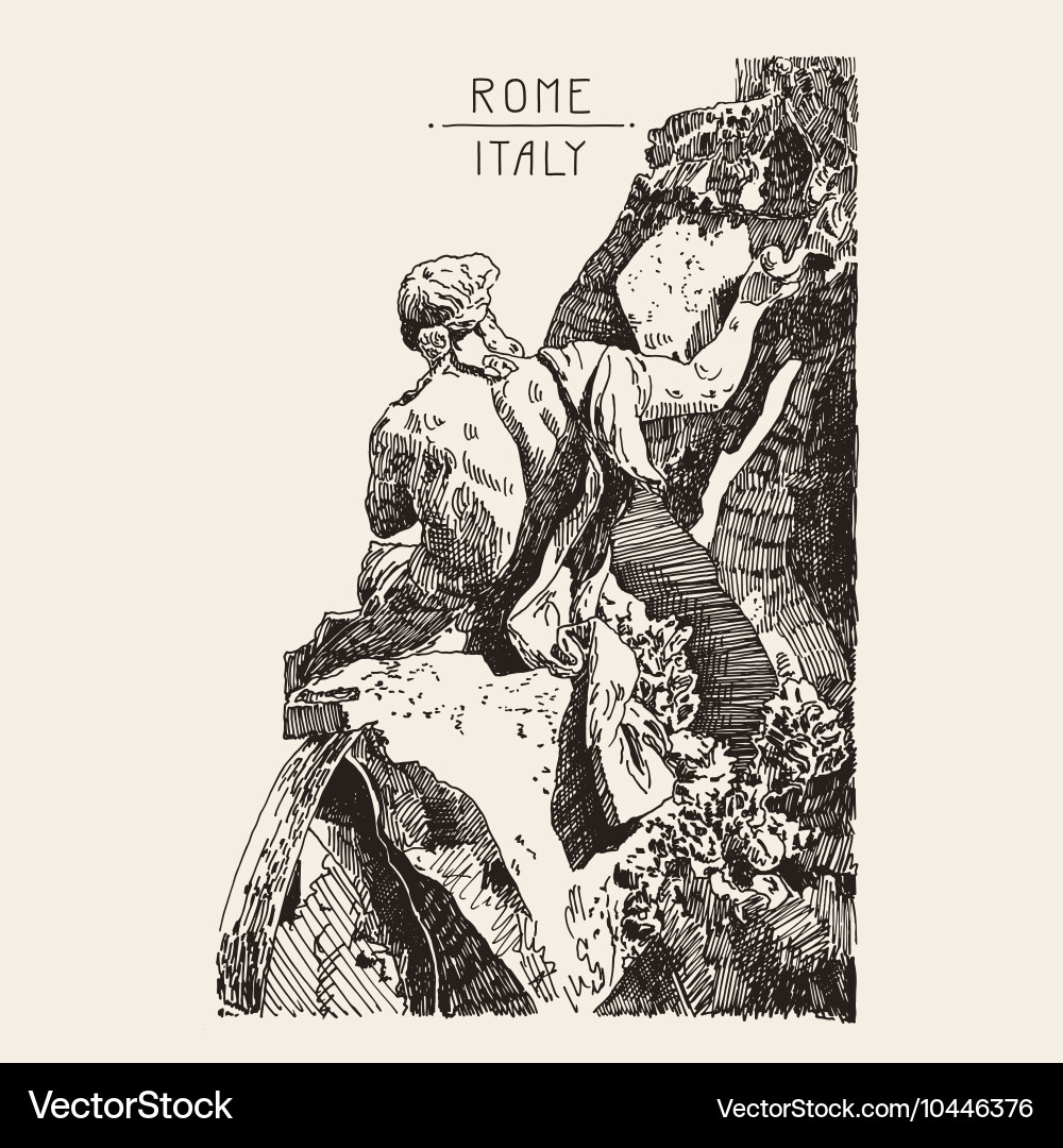 Sketch hand drawing marble sculpture in piazza Vector Image