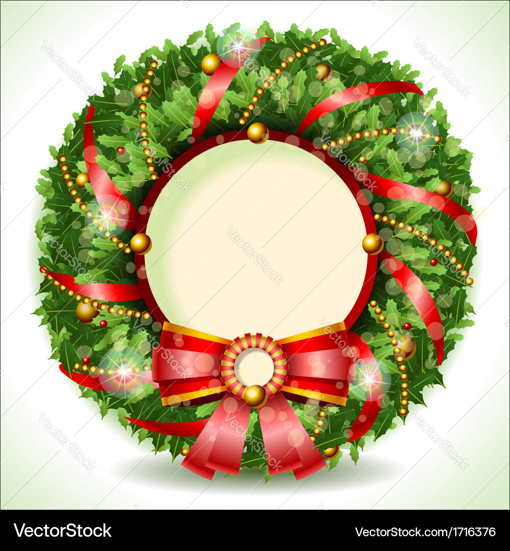 Wreath Christmas with Red Ribbon Royalty Free Vector Image