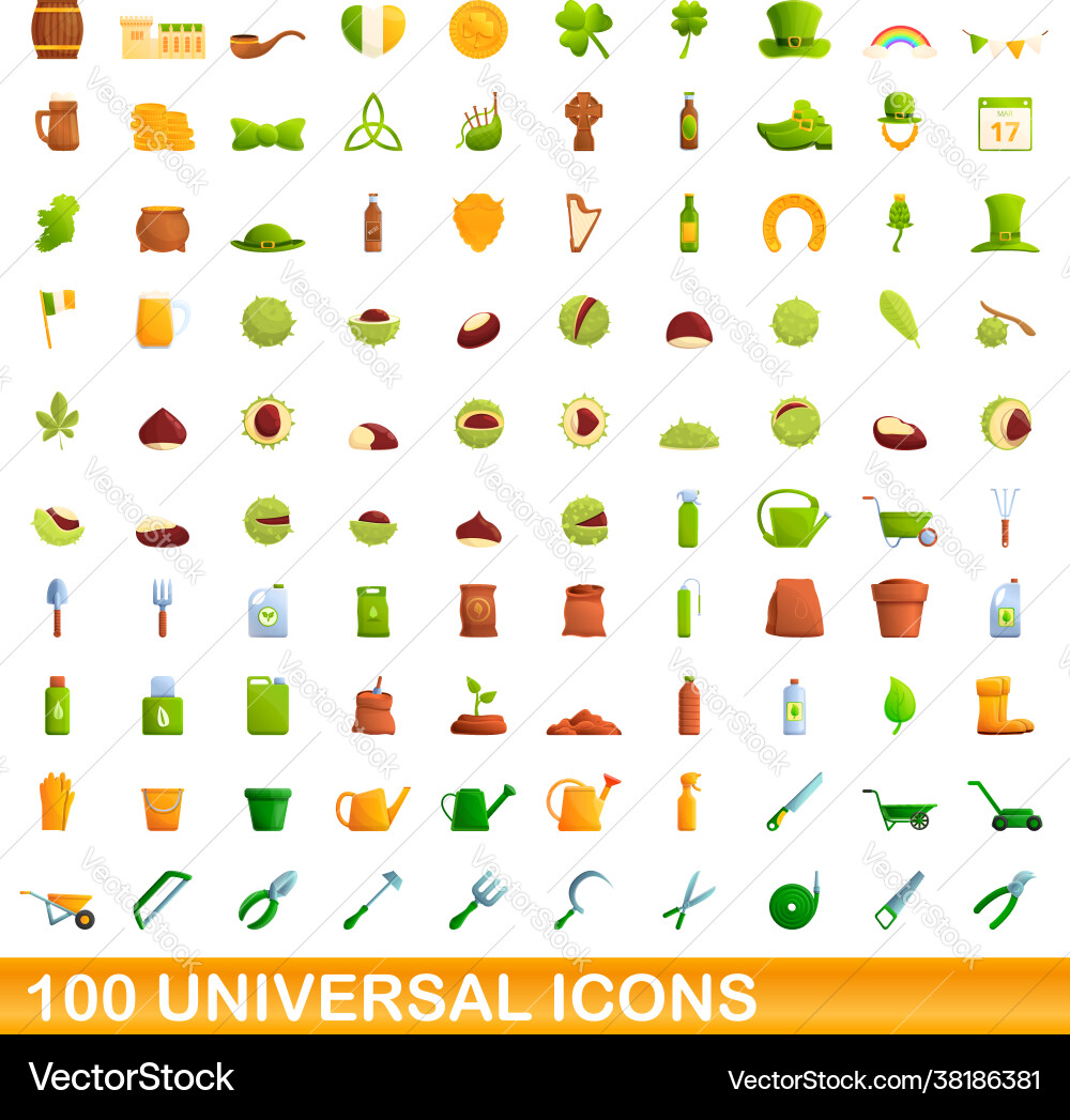 100 universal icons set cartoon style Royalty Free Vector