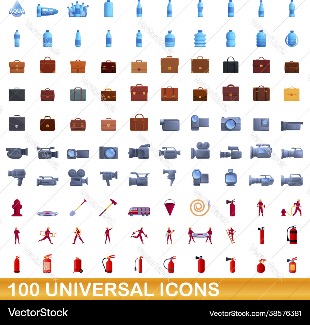 100 universal icons set cartoon style Royalty Free Vector