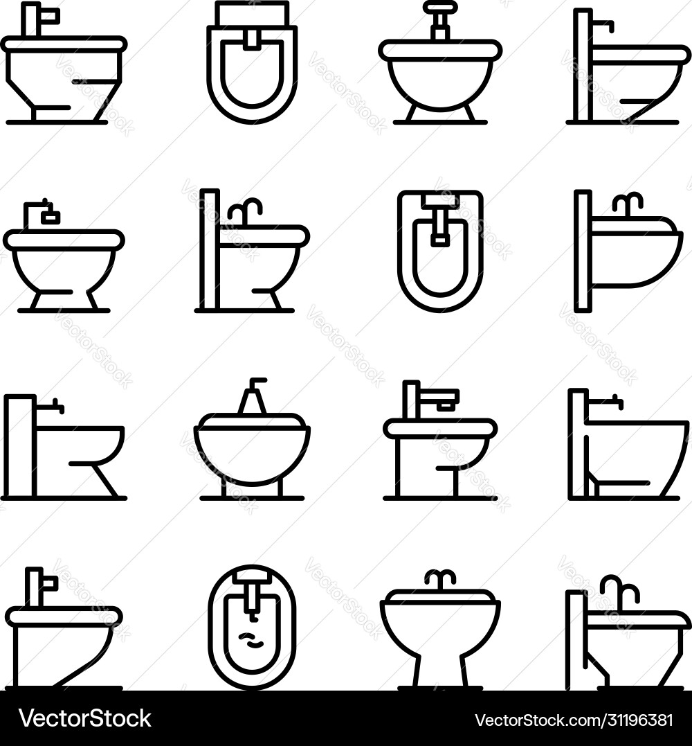 Bidet icons set outline style Royalty Free Vector Image