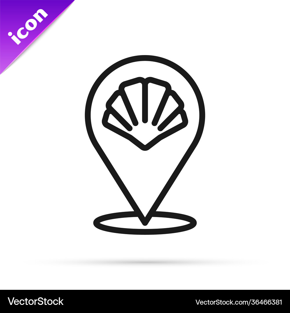 Black line scallop sea shell icon isolated Vector Image