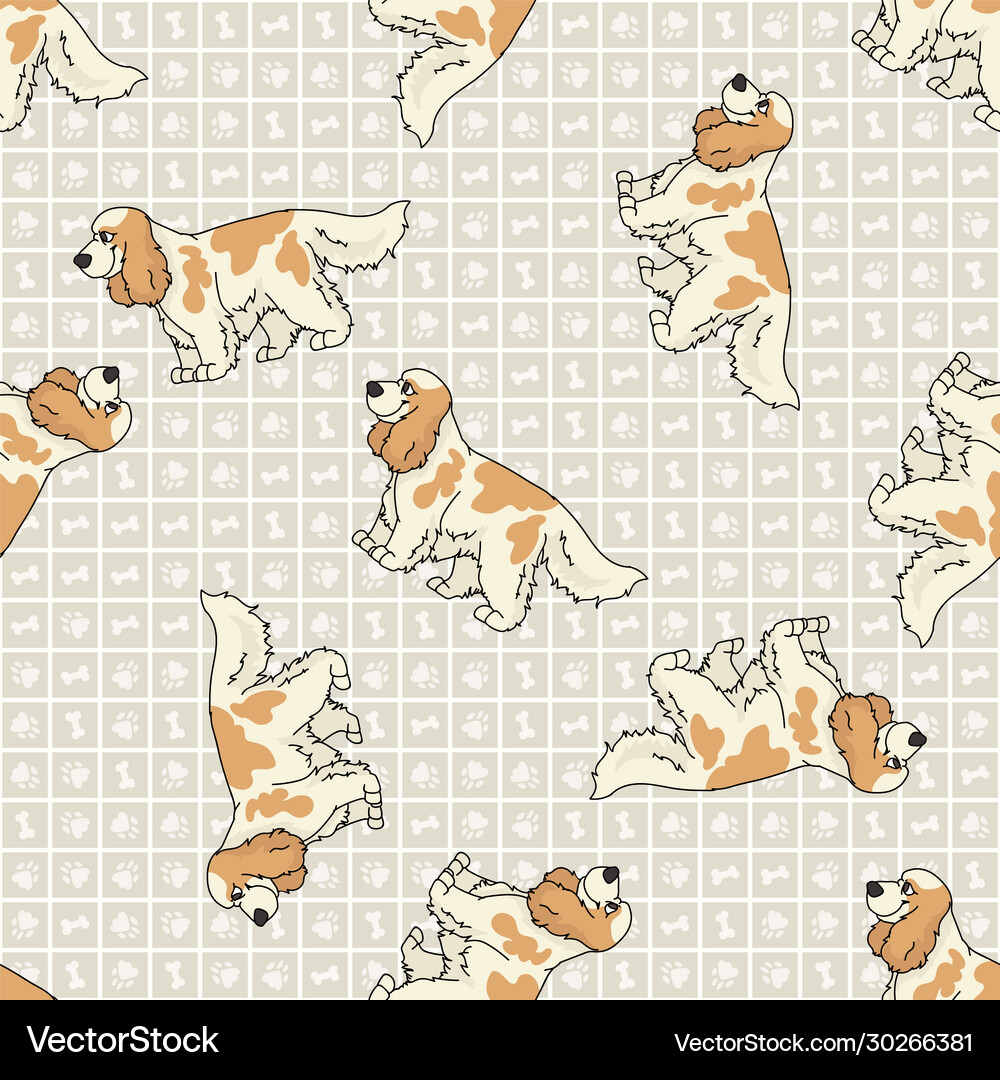 Hand drawn cute cocker spaniel breed dog seamless Vector Image
