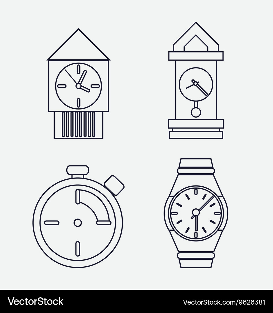 Icon set of silhouette clocks time design Vector Image