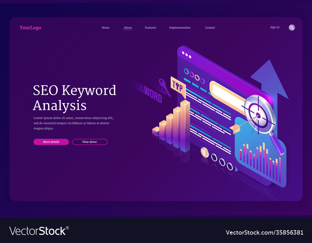 Landing page seo keyword analysis Royalty Free Vector Image