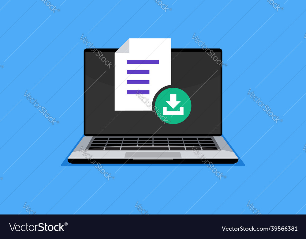 Laptop download symbol document file web icon Vector Image