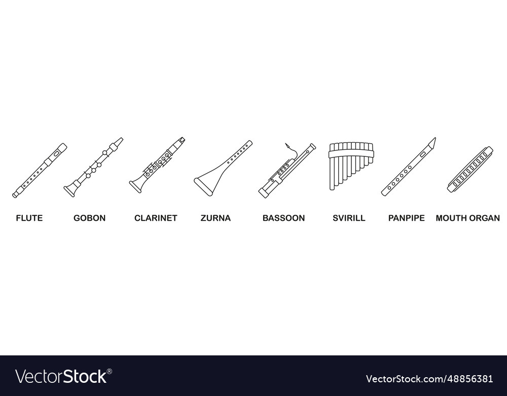 Set of wind musical instruments Royalty Free Vector Image