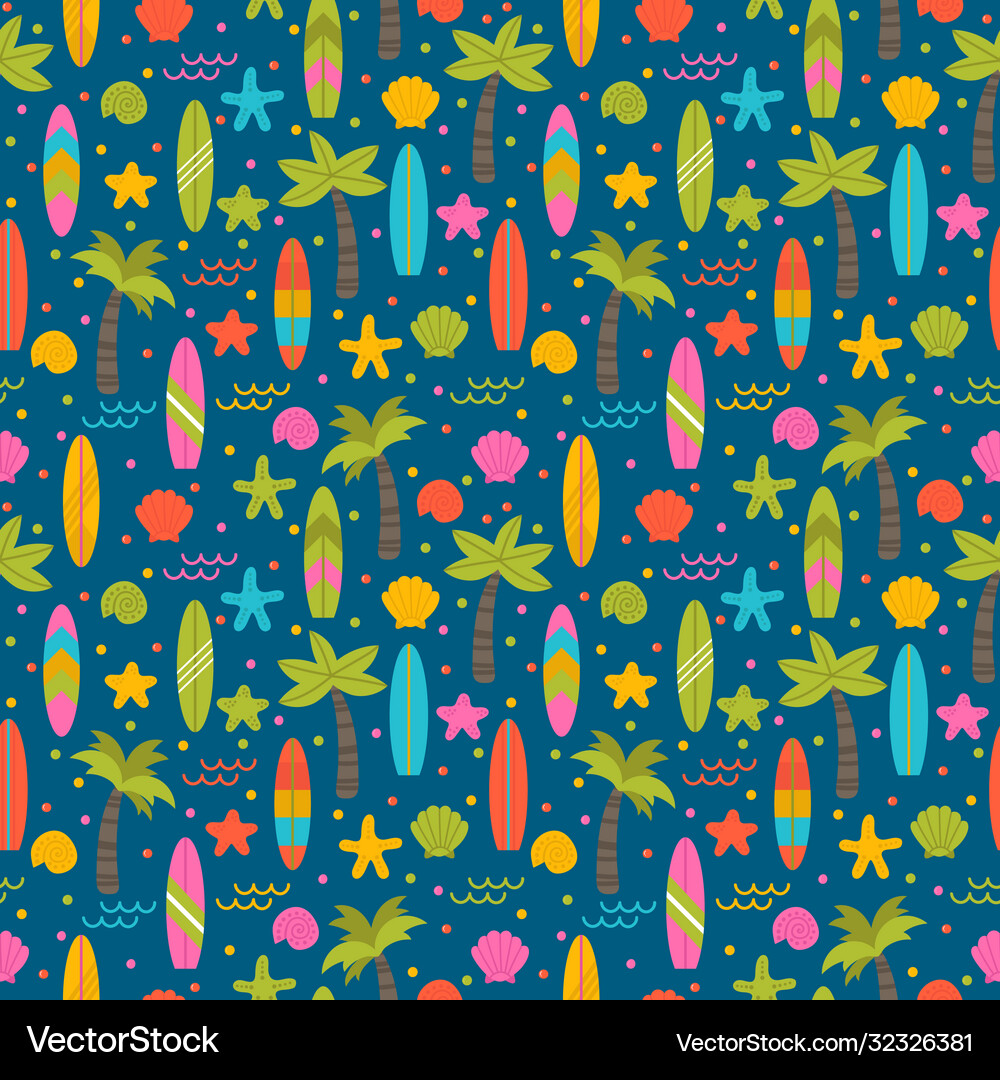 Summer seamless pattern with surfboards palm Vector Image