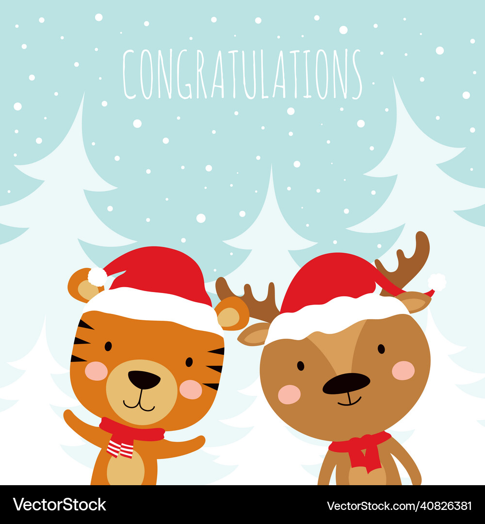 Winter with cartoon cute animals Royalty Free Vector Image