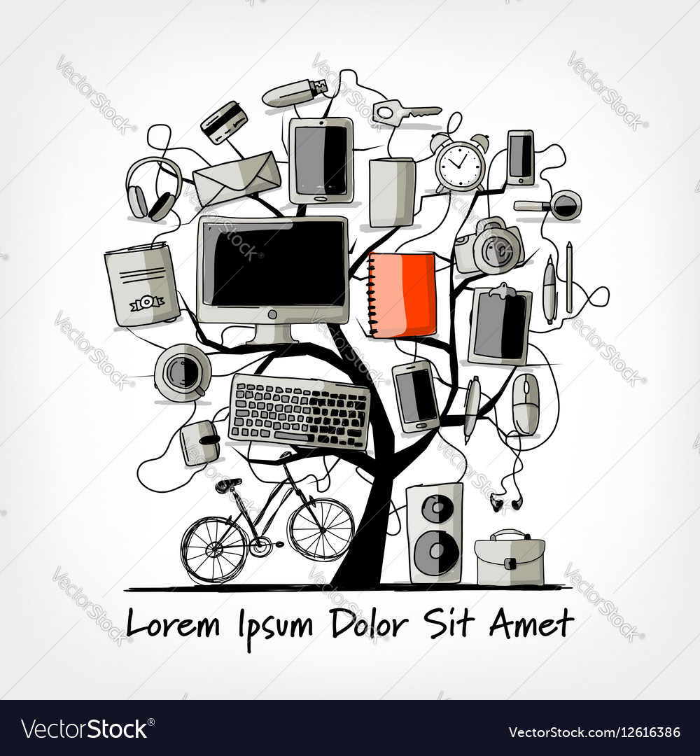 Art tree with digital office devices for your Vector Image