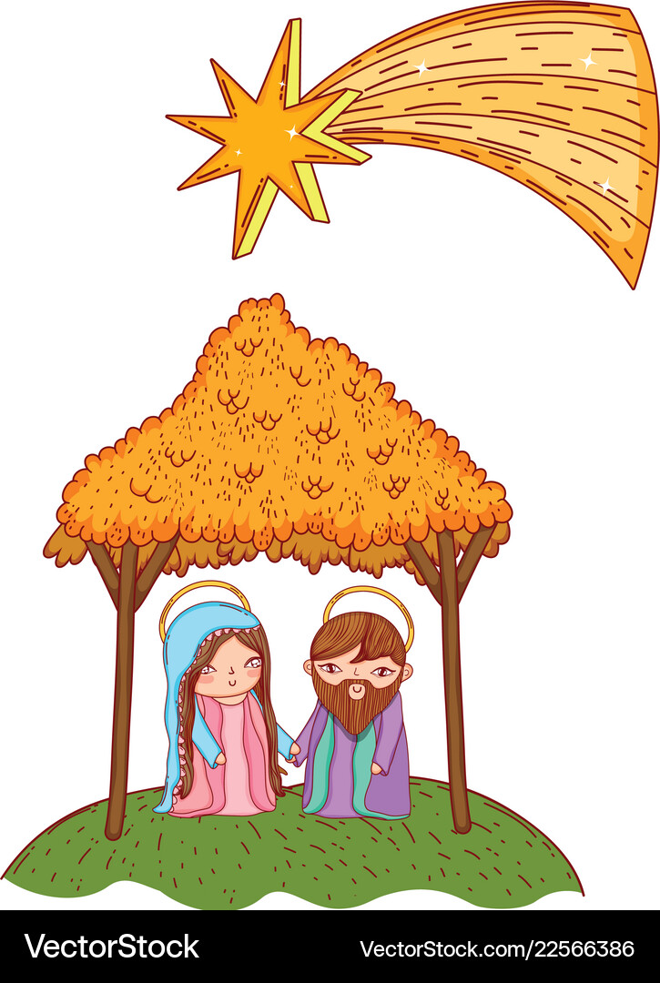 Christmas nativity scene cartoon Royalty Free Vector Image