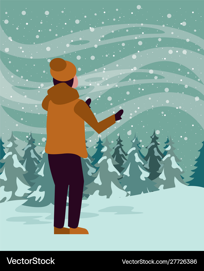 Christmas snowscape scene with young boy Vector Image