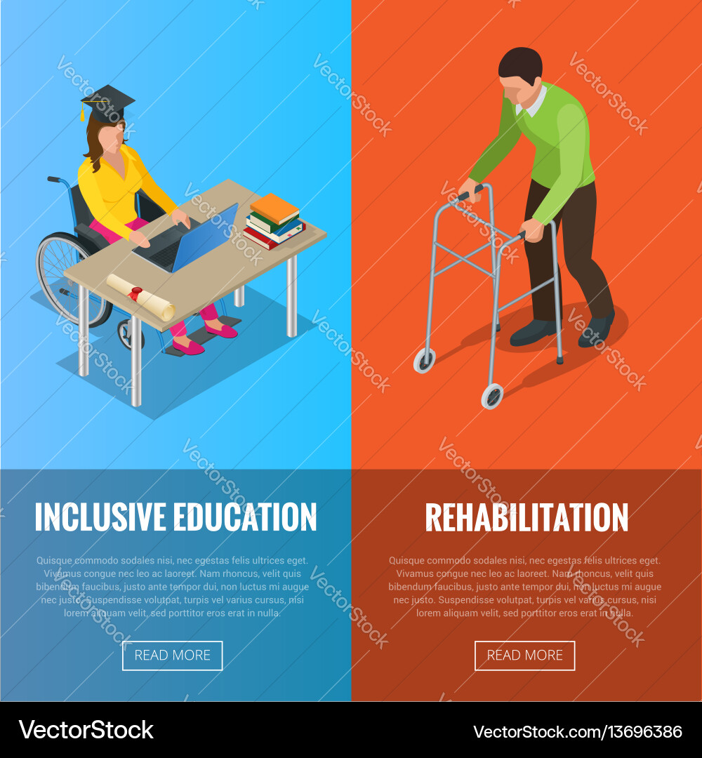 Disabled people banners with wheelchair Royalty Free Vector