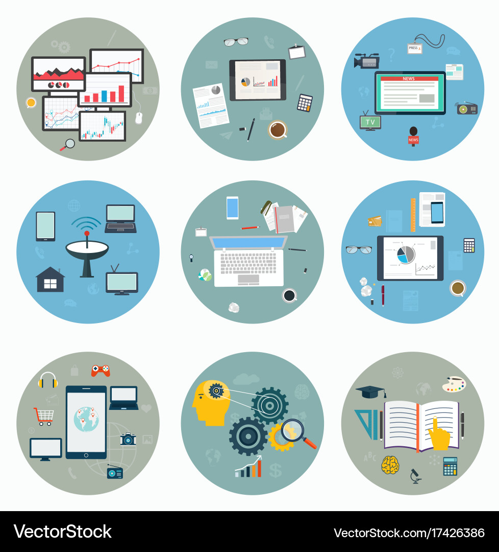 Flat icons for web and mobile business strategy Vector Image