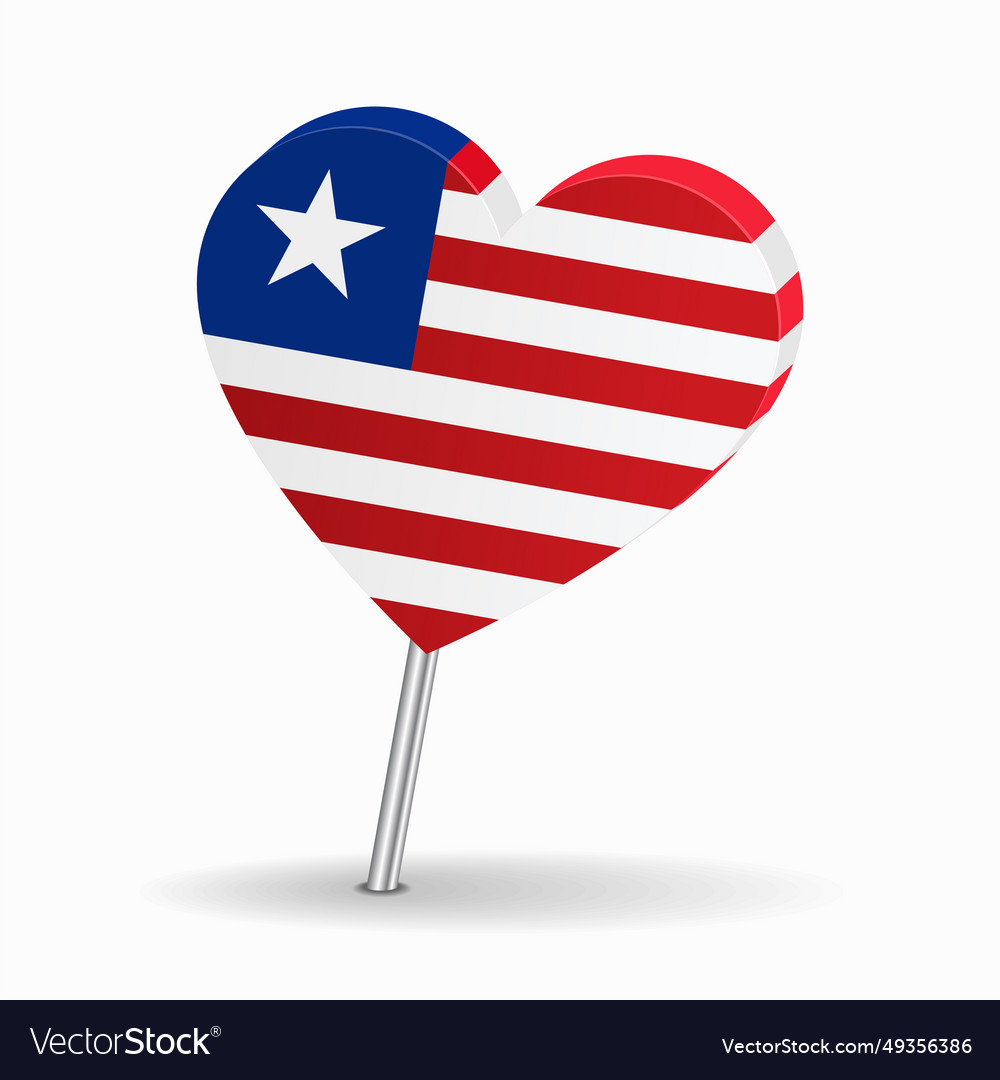Liberian flag heart-shaped map pointer layout Vector Image