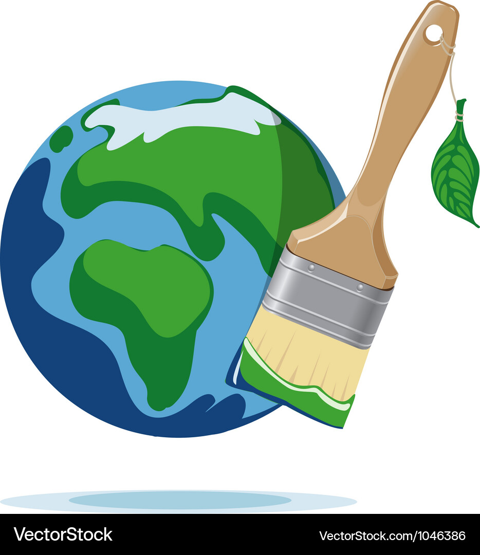 Paint brush and planet earth Royalty Free Vector Image
