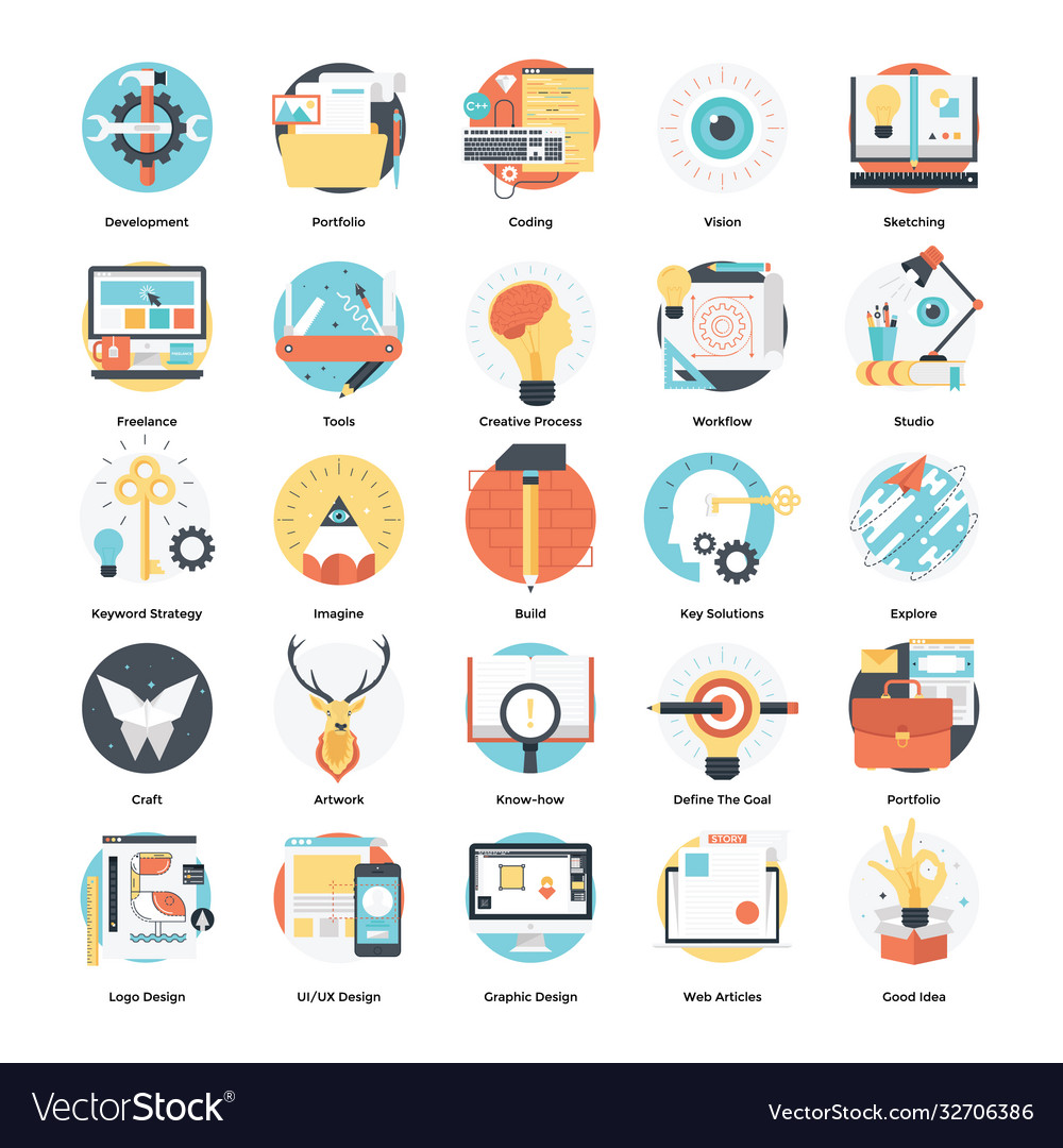 Set design and development flat icons Royalty Free Vector