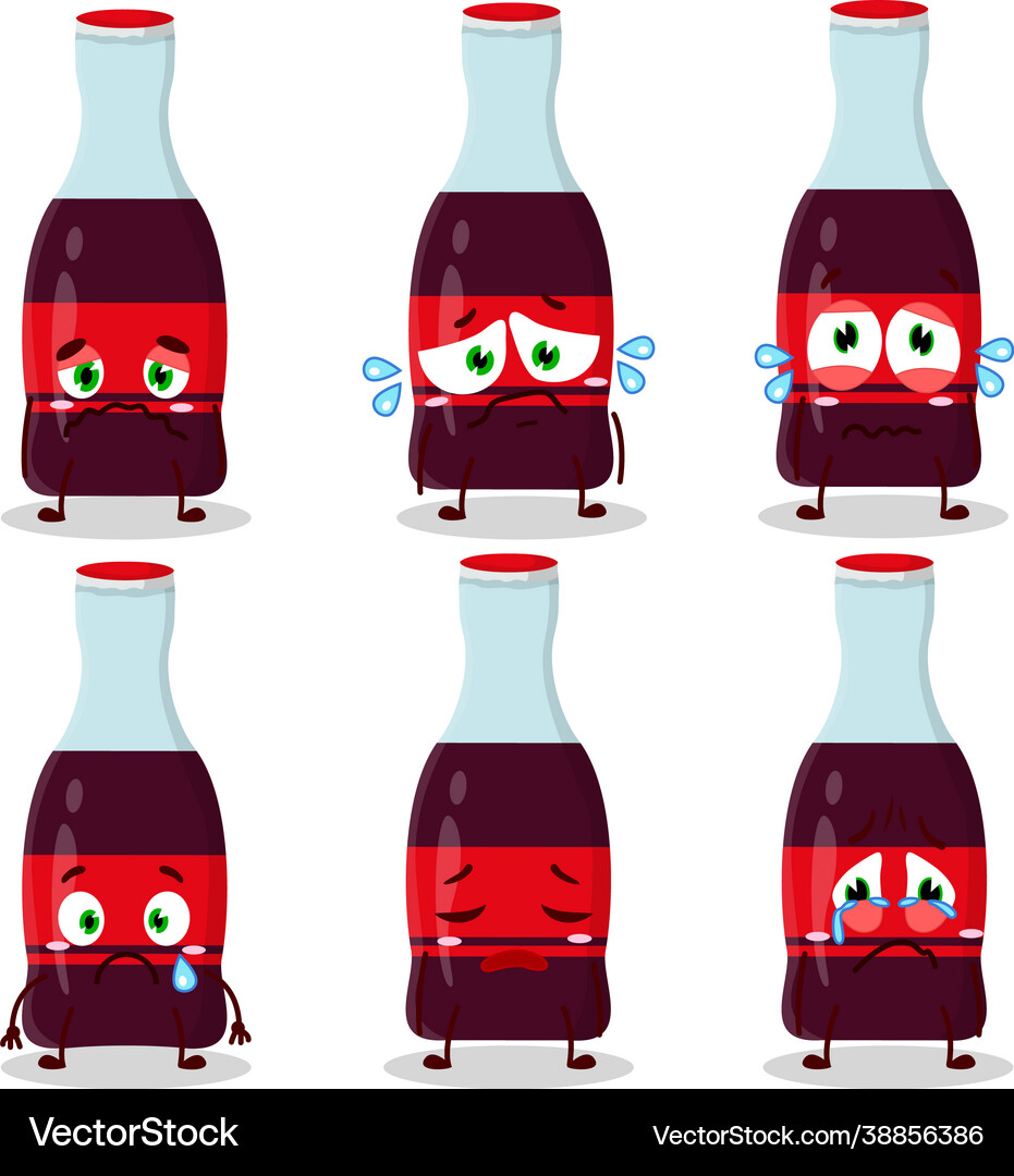 Soda bottle cartoon character with sad expression Vector Image