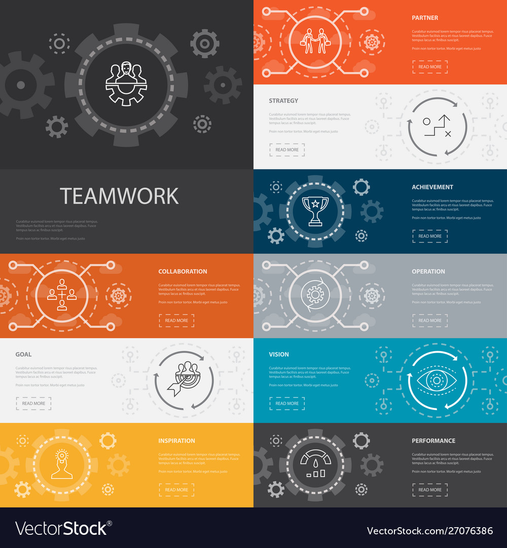 Teamwork infographic 10 line icons banners Vector Image