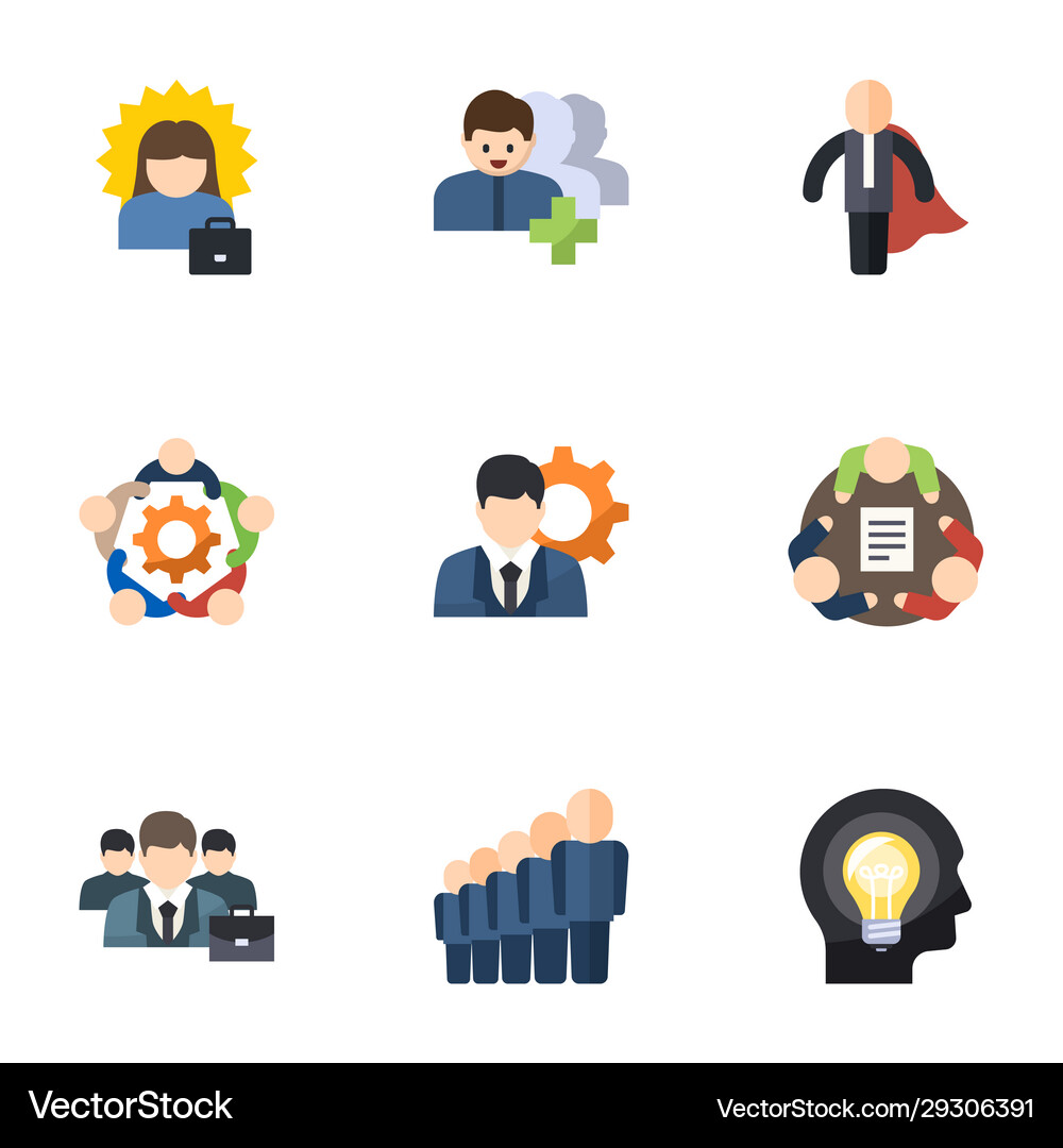 9 leader flat icons set isolated on white Vector Image