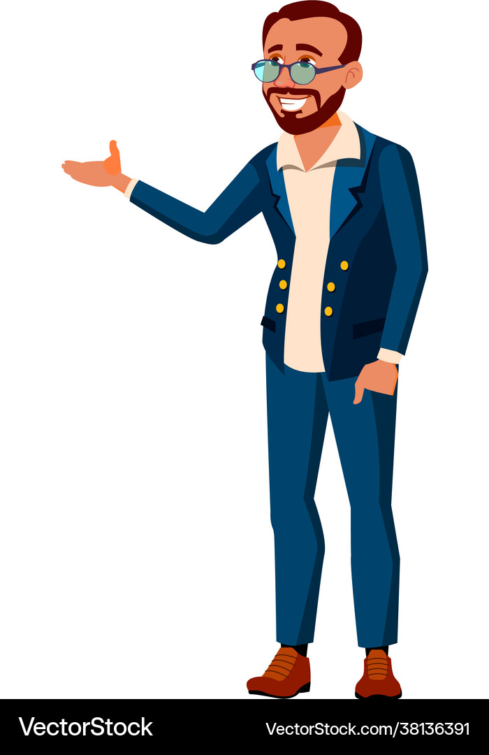 Boss guy introducing new employee in company Vector Image