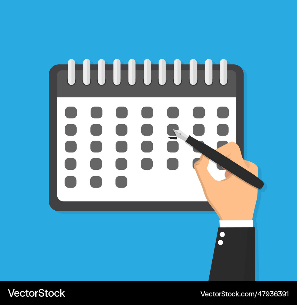 Calendar and hand marking one day on it flat Vector Image
