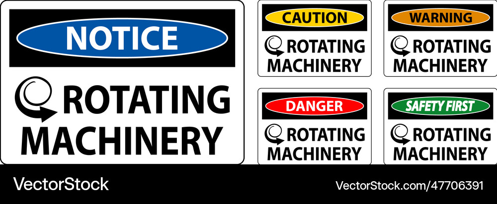 Danger sign rotating machinery on white background